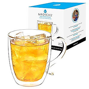 GROSCHE Cyprus Double-walled Glass Coffee Mug Heatproof Insulating Double Walled Glass Mug, Excellent for Tea or Coffee - Large Capacity 500 ml, 16 fl. oz capacity (Cyprus)