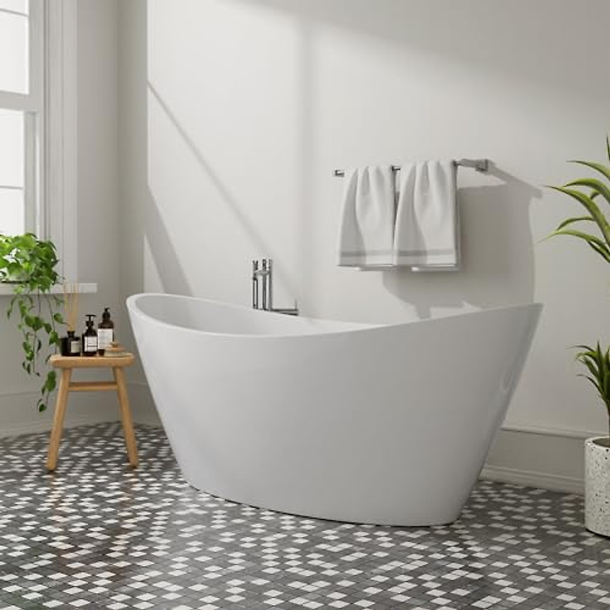 Empava 67" Acrylic Freestanding Bathtub Soaking SPA Tub Modern Stand Alone Bathtubs in White SA1518