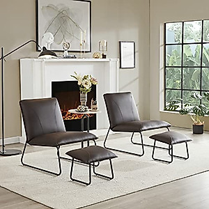 Modern Accent Chair, Living Room Chair with Footrest, Faux Leather Waterproof Fabric Armless Accent Chairs, 16″High Comfy Mid Century Modern Chair for Office Bedroom Chairs for Adults Lazy Corner