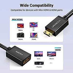 UGREEN Mini HDMI Adapter Mini HDMI to HDMI Female Cable 4K Compatible with Raspberry Pi Zero 2 W/W DSLR Camera Camcorder Graphics Video Card Laptop Pico Projector Tablet 8 Inch