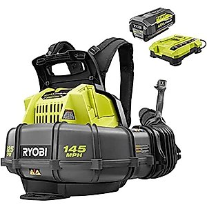 Ryobi RY40440 40 Volt 145 MPH 625 CFM Cordless Brushless Variable Speed Backpack Leaf Blower with Lithium-Ion Battery and Charge Kit