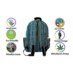 Zillion Craft Travel laptop back pack. Eco Friendly 100% natural hemp back pack for School, College. Multi pocket colorful unique design.