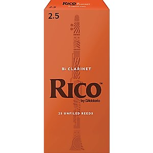 D'Addario Rico Bb Clarinet Reeds, Strength 2.5, Pack of 25