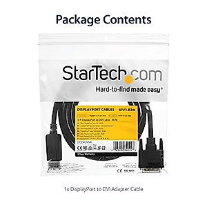 StarTech.com 6ft (1.8m) DisplayPort to DVI Cable - 1080p Video - DisplayPort to DVI Adapter Cable - DP to DVI-D Converter Single Link - DP to DVI Monitor Cable - Latching DP Connector (DP2DVI2MM6)