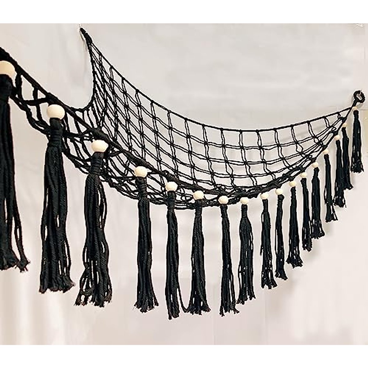 EOESFCB Stuffed Animals Net or Hammock Toy Hammock Boho Stuff Animal Storage Corner Hanging Net Holder Macrame Mesh Hammock Plush Toy Organizer with Tassel for Bedroom Nursery Decor - Black
