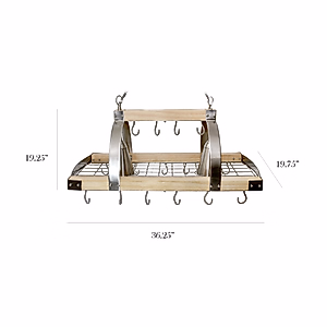 Elegant Designs PR1001-WOD 2 Light Kitchen Wood Pot Rack with Downlights, Wood with Brushed Nickel Accents