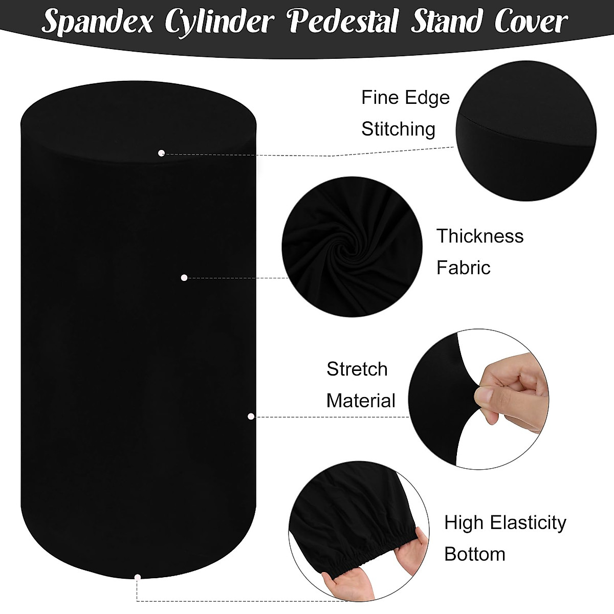 Spandex Cylinder Pedestal Stand Covers Set of 5 Stretchable Cylinder Plinth Covers Dessert Table Display Pillars Cover for Wedding Props Babyshower Birthday Party Event Decor (Black)