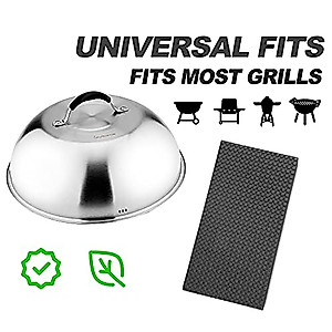 Skyflame Cheese Melting Dome & Grill Press Kit, 12'' Stainless Steel Basting Cover and 8'' Cast Iron Burger Bacon Press, 2pcs Griddle Accessories Set for Flat Top BBQ Teppanyaki Indoor/Outdoor Cooking