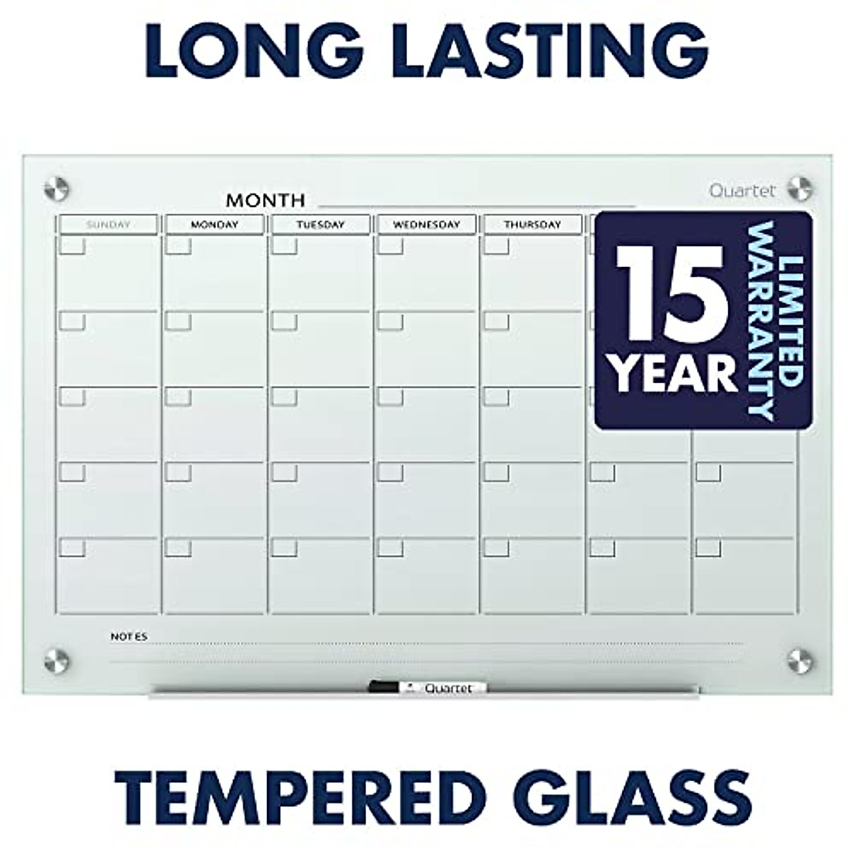 Quartet Magnetic Whiteboard Calendar, 3&#039; x 2&#039;, Glass Dry Erase White Board Planner for Homeschool Supplies &amp; Home Office Organization, 2 Magnets, 1 Dry Erase Marker, Frameless Infinity (GC3624F)