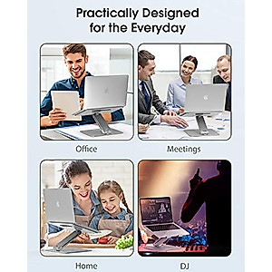 AboveTEK Laptop Stand, Adjustable Portable Computer Riser, Ergonomic Aluminum Notebook Desktop Holder for Desk, Compatible with MacBook Pro, Air, HP, Fits Up to 17 Inch Laptops, Silver