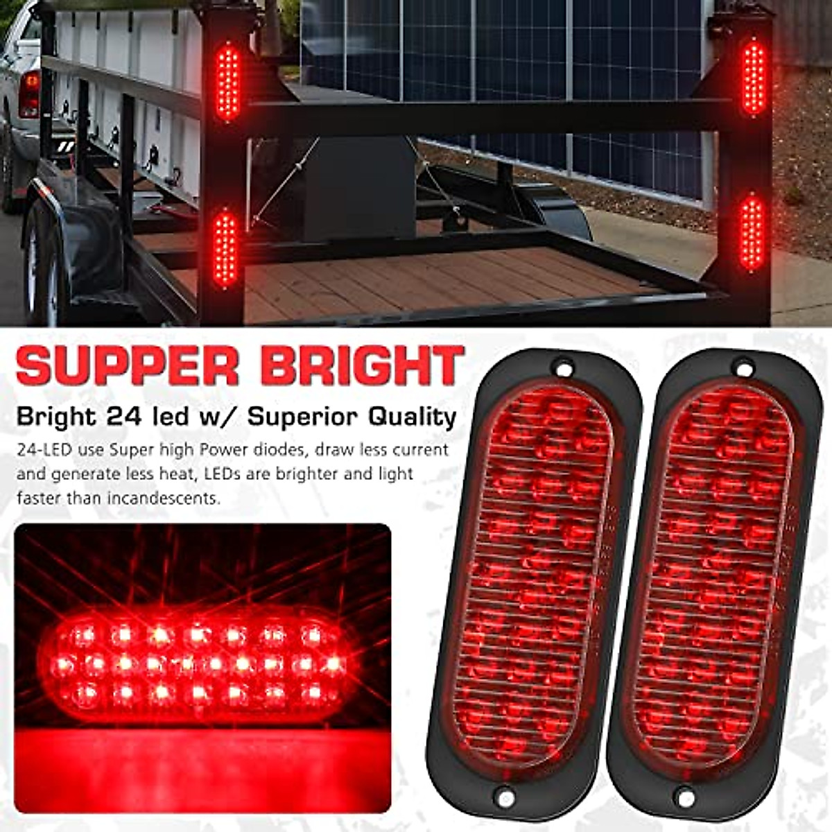 LINKITOM Oval Aluminum Housing Ultra Slim Trailer Lights, 24-LED Brake Turn Signal Side Marker Tail Lights for Boat Trailer Truck RV[Surface Mount] [DOT Certified] [IP67]