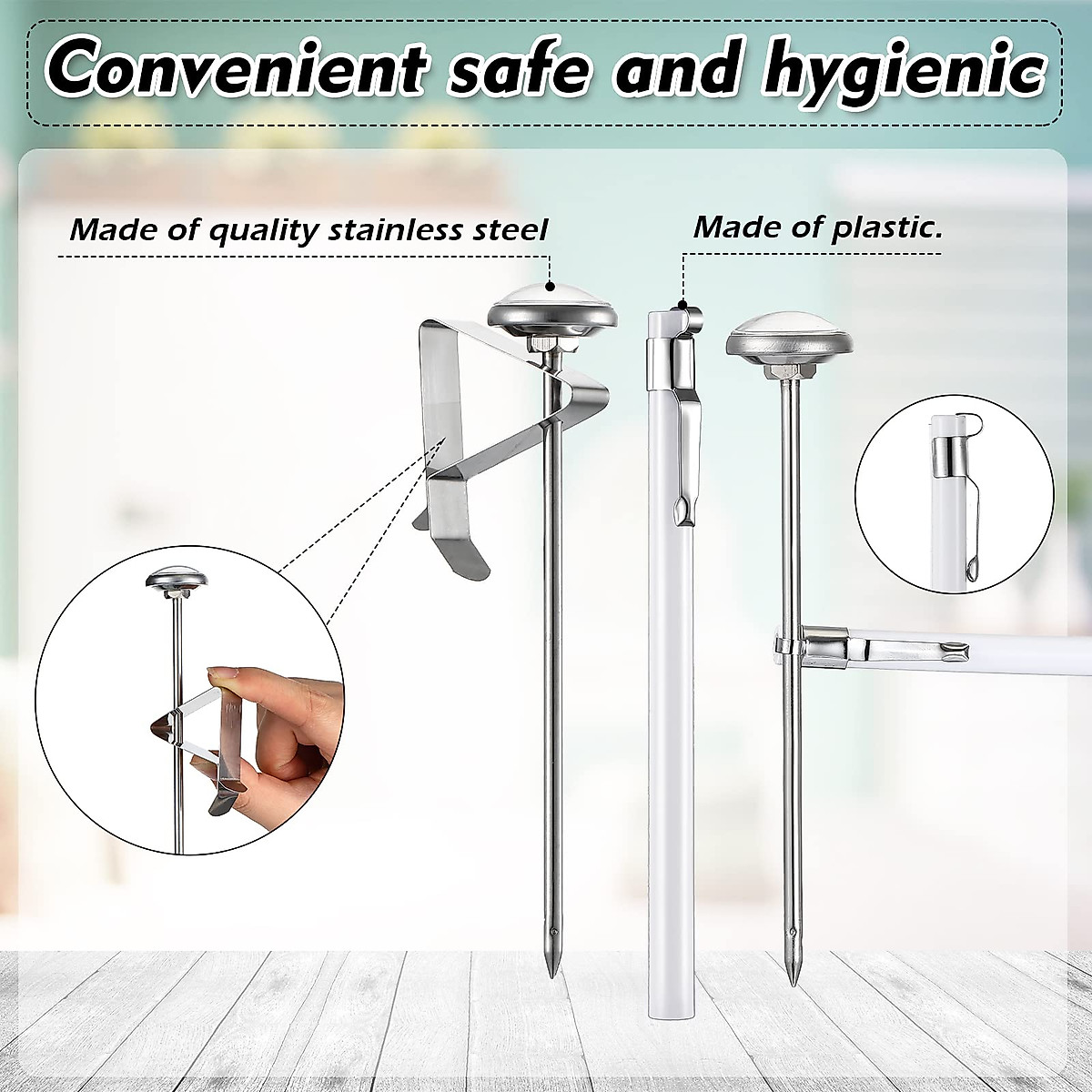 Xuhal 4 Pieces Meat Thermometer for Grill and Cooking Dial Food Thermometer with 5" Probe Deep Fry Thermometer Stainless Steel Stem Kitchen Thermometer for Meat, Milk, Tea, Coffee, Drinks Pocket Size