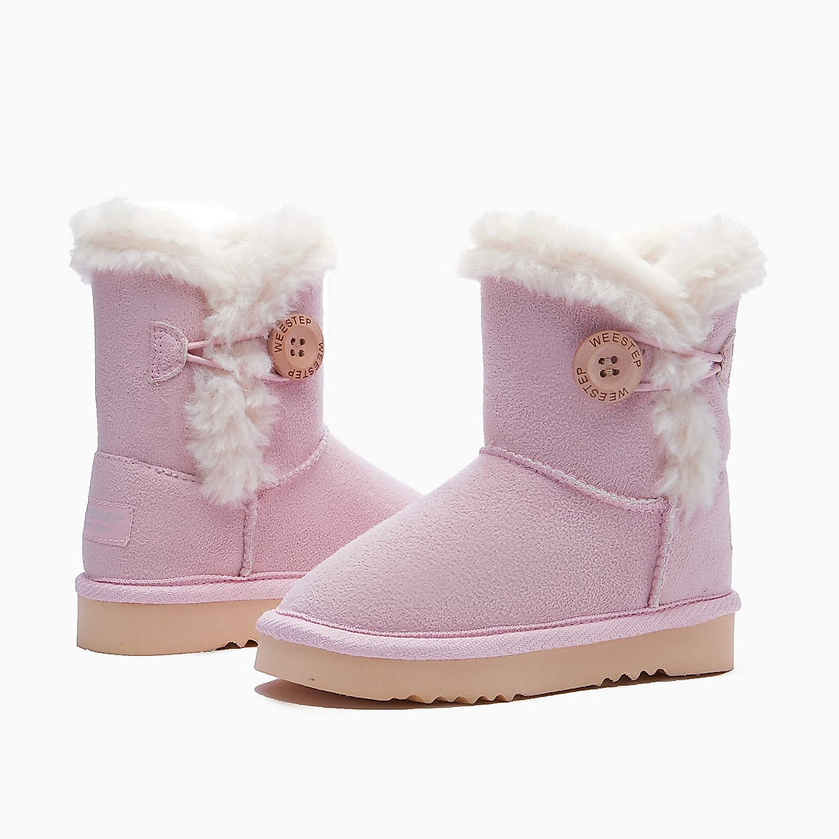 Weestep Wood Button Warm Shearling Winter Lightweight Snow Boots(10 Toddler, Pink)