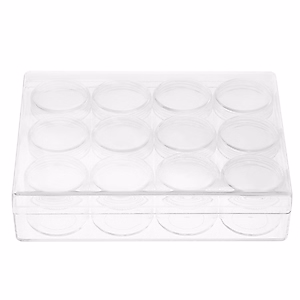 Plastic Container,Rectangle Clear Plastic Jewelry Beads Storage Box W/12 Round Bottle Container Tiny Jars 20g/15g(12 grid 15g)