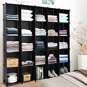 VINGLI Cube Storage Closet Organizer Storage Shelves 25 Cube Closet Cabinet Book Shelf Foldable Storage Clothes Organizer DIY Plastic Ideal for Living Room Office Bedroom