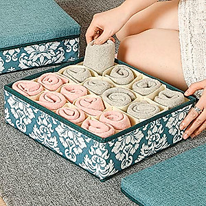 SEEKIND Storage Box, Decorative Storage Bins with Lid,6 in 1 Set,with Handles,Foldable for Space Saving Storage Boxes,for Bras,Clothes, Cosmetic,Blankets (Turquoise)