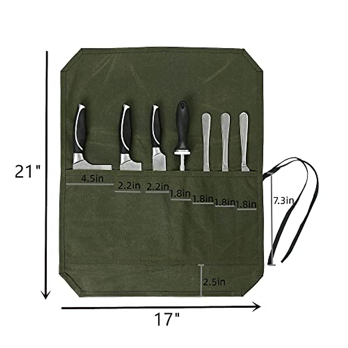 Heavy Duty Waxed Canvas Knife Roll Bag, Portable Chef Knife bag, Waterproof And Durable (Army Green)
