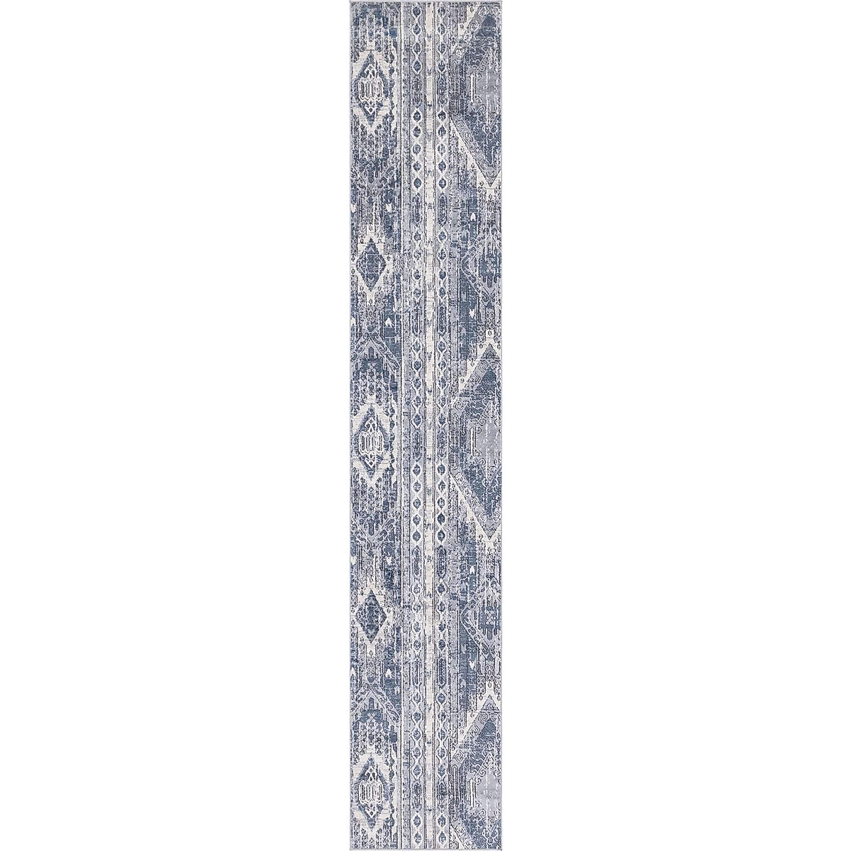 Unique Loom Portland Collection Southwestern Inspired Striped Tone Area Rug, 2 ft 2 in x 12 ft, Blue/Gray