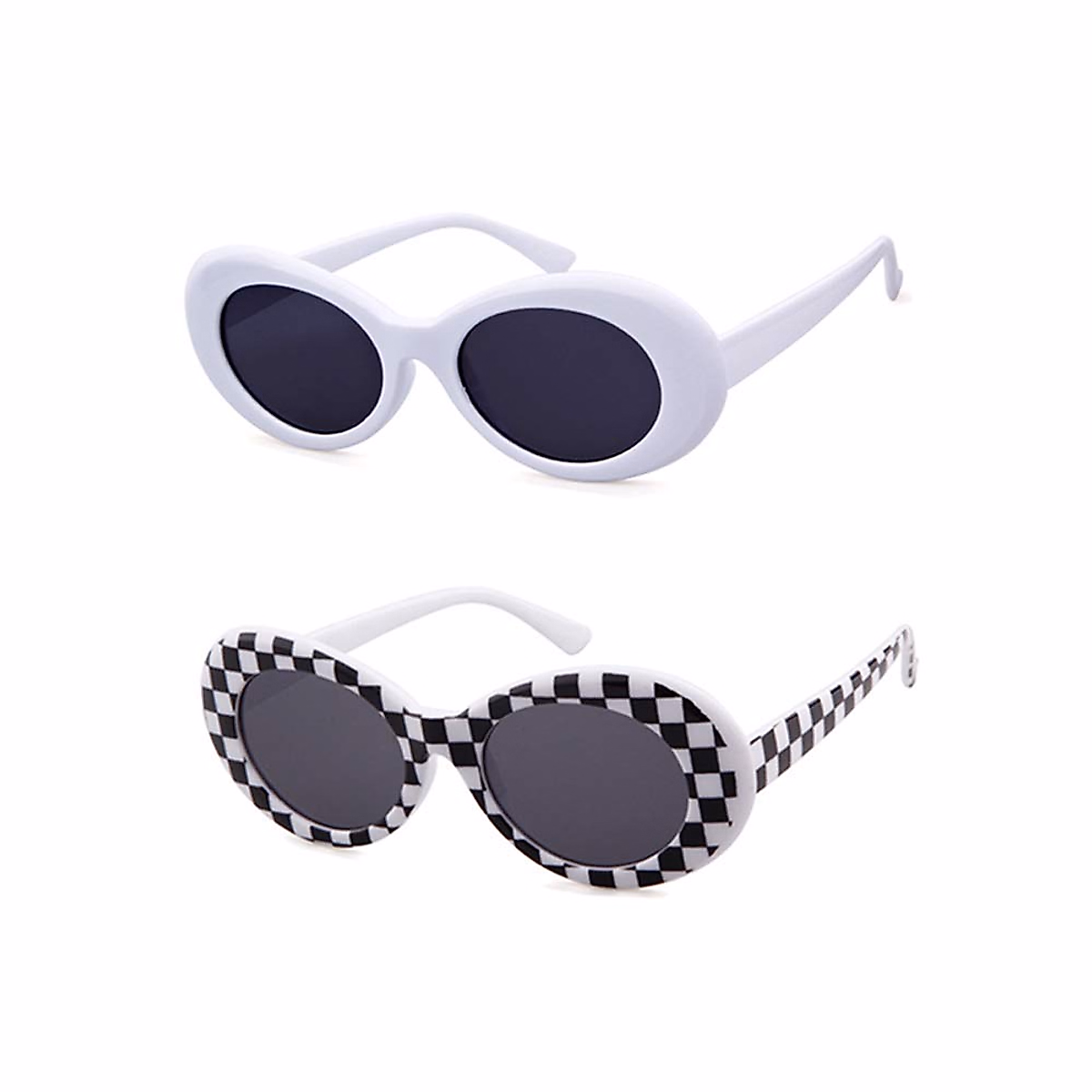 Laurinny Authentic Clout Goggles, Checkered sunglasses Retro Oval Retro Mod Fashion Sunglasses 90s (2pack)
