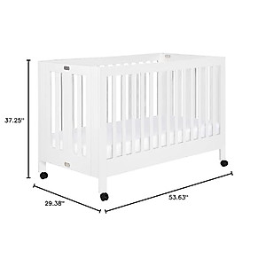 Babyletto Maki Full-Size 2-in-1 Portable Folding Crib with Toddler Bed Conversion Kit in White, Greenguard Gold Certified