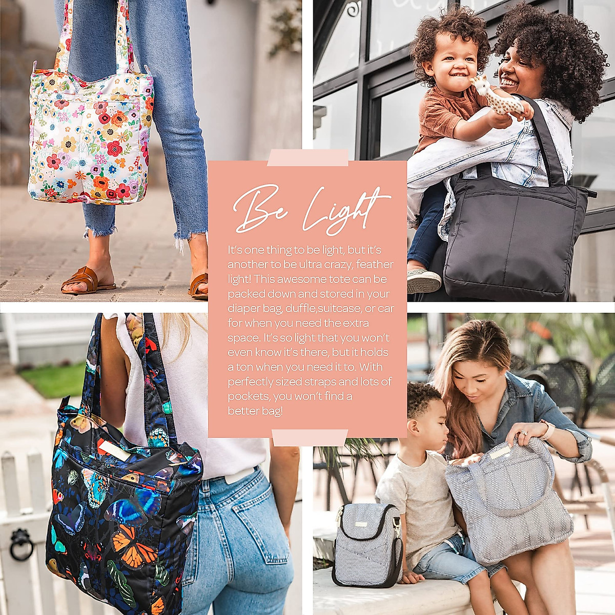 JuJuBe Be Light Zippered Tote Bag, Beach Bag, Work Bag, Diaper Bag Tote, Lightweight Zippered Tote