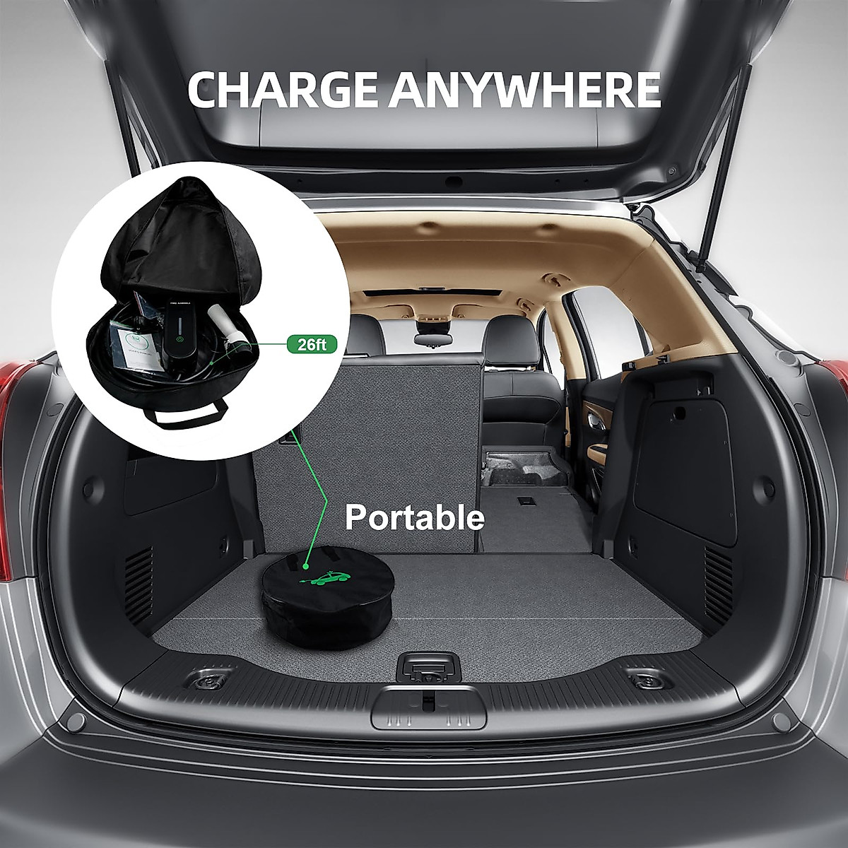 Twobarrels Level 1-2 Portable EV Charger, 16Amp 110-240V 26ft Cable Electric Vehicle Charger, NEMA 6-20 Plug EV Charging Stations with NEMA 5-15 Adapter for J1772 Electric Cars