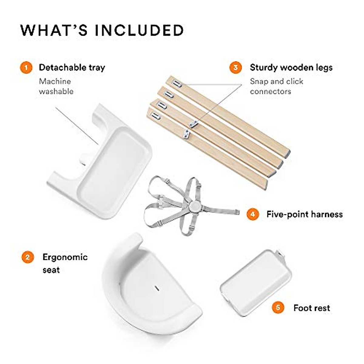 Stokke Clikk High Chair, White - All-in-One High Chair with Tray + Harness - Light, Durable & Travel Friendly - Ergonomic with Adjustable Features - Best for 6-36 Months or Up to 33 lbs