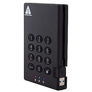 Apricorn 1TB Aegis Padlock USB 3.0 256-bit AES XTS Hardware Encrypted Portable External Hard Drive (A25-3PL256-1000)