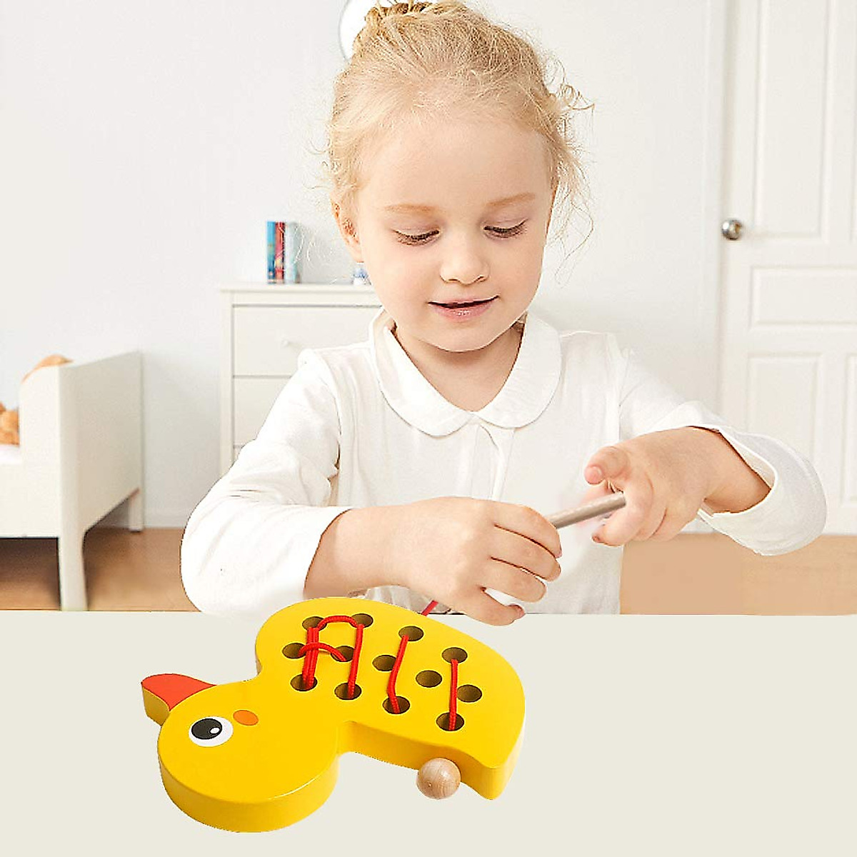 Skrtuan Wooden Lacing Duck Threading Toys Wood Block Puzzle Car Airplane Travel Game Montessori Early Development Fine Motor Skills Educational Gift for 1 2 3 Years Old Toddlers Baby Kids