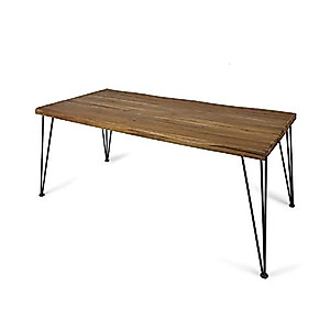 Christopher Knight Home Kama Patio Dining, Rectangular, 72", Acacia Wood Table Top, Rustic Iron Hairpin Legs, Teak Finish, Metal