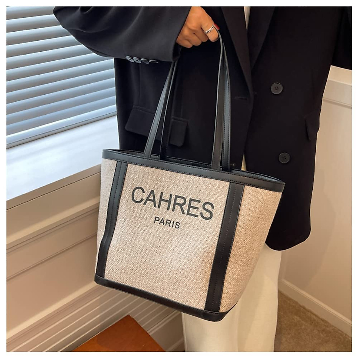 UIRREL Women's Vertical Open, Durable Water-Resistant Tote Bag, Large capacity fashion woven tote bag(Small khaki)