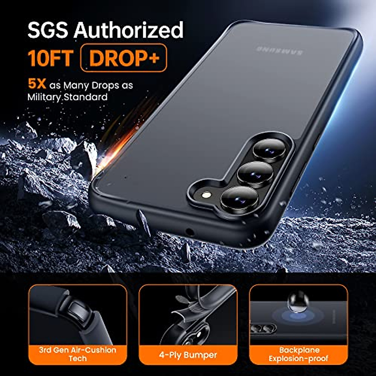 Meifigno Magic Series Samsung Galaxy S23 Plus 6.6" Case - Military Grade Drop Protection, Silky Touch Translucent Matte, Black