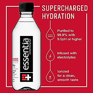 Essentia Water; Ionized Alkaline Bottled Water; 99.9% Pure; 9.5 pH or Higher; Consistent Quality in Every BPA and Phthalate-Free Bottle; 12 Fl Oz (Pack of 12)