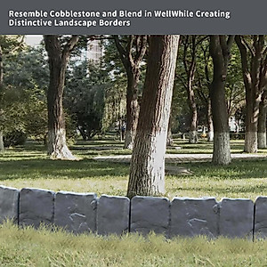 MYOYAY 80pcs Garden Landscape Border Edging - 65ft Plastic Fencing Lawn Border Stone Effect Fence for DIY Decorative Flower and Grass Bed Edging,Interlocking Outdoor Lawn Stakes(Grey)