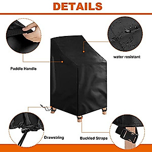 Outdoor Stackable Patio Chair Cover,Uranshin Waterproof Anti-UV Chair Cover Heavy Duty Lawn Stacking Chair Covers All Weather Protection Garden Chairs Cover Fit for 5-7 Stackable Dining Chairs,Black