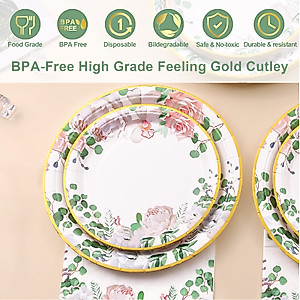 Floral Party Decorations Bridal Shower Plates and Napkins Sets for 24 Guest-Tea Party Themed Decorations,Floral Party Paper Plates,Cups,Nakpins for Baby Shower,Birthday,Wedding Tea Party Supplies