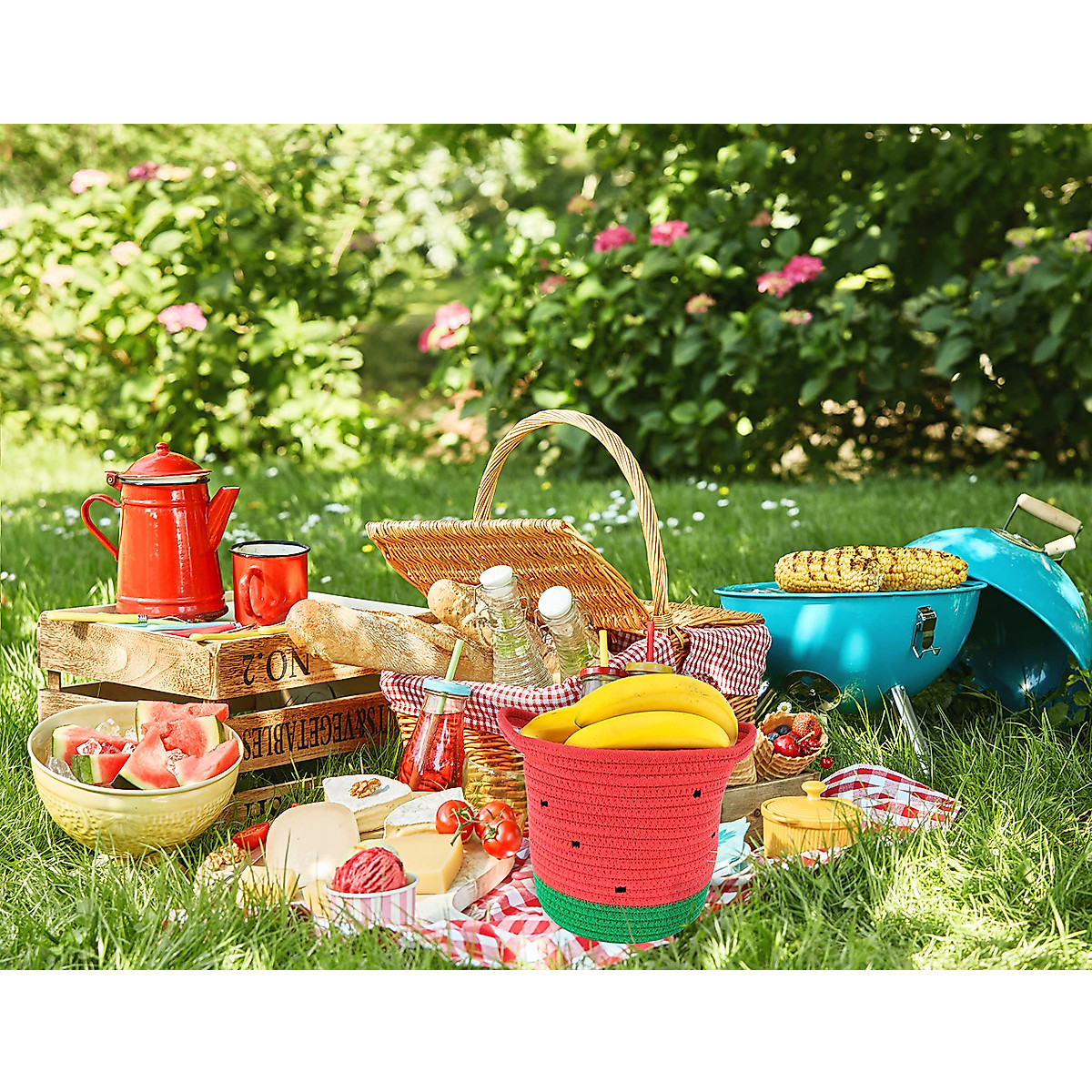 Watermelon Cotton Rope Storage Basket Pack of 3 for Organizing Novelty Gift Fruit Basket Large Picnic Basket Room Decor