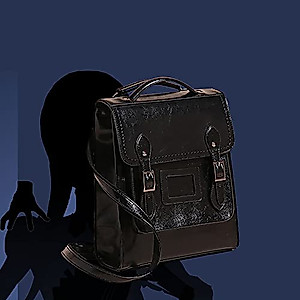 Yoniza Wednesday Addams Backpack Vintage Black Leather Backpack Durable Wednesday Backpack Adjustable Backpack For Women