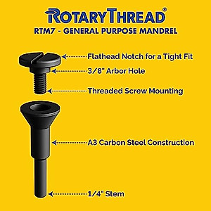 Rotary Thread RTM7 Mandrel - Essential for Die Grinder Accessories & Cut-Off Wheels, 3/8" Arbor Hole & 1/4" Stem, Ideal for Holding Die Grinder Bits - Durable Metalworking Tool (2)