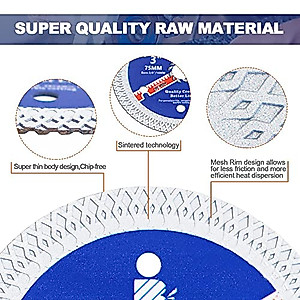 Super Thin Diamond Porcelain Saw Blade with X Teeth,BRSCHNITT 2pcs 3 Inch (75mm) x Arbor 3/8 Inch (10mm) Angle Grinder Diamond Cutting Disc for Dry/Wet Cutting Porcelain Tile Ceramic Marble Granite