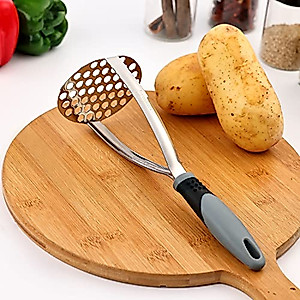 Joyoldelf Heavy Duty Potato Masher, Stainless Steel Integrated Masher Kitchen Tool & Food Masher/Potato Smasher with Non-slip Handle, Perfect for Bean, Vegetable, Fruits, Baby Food, Avocado, Meat