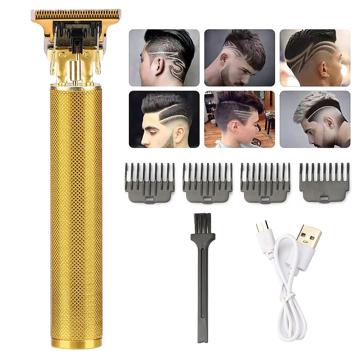 You future Upgrated Hair Trimmer for Men, T-Blade Cordless Clippers wizh 4 Guide Comb, Zero Gapped Electric Trimmer & USB Rechargeable, Hair Cutting kit & Grooming Kit (Gold)