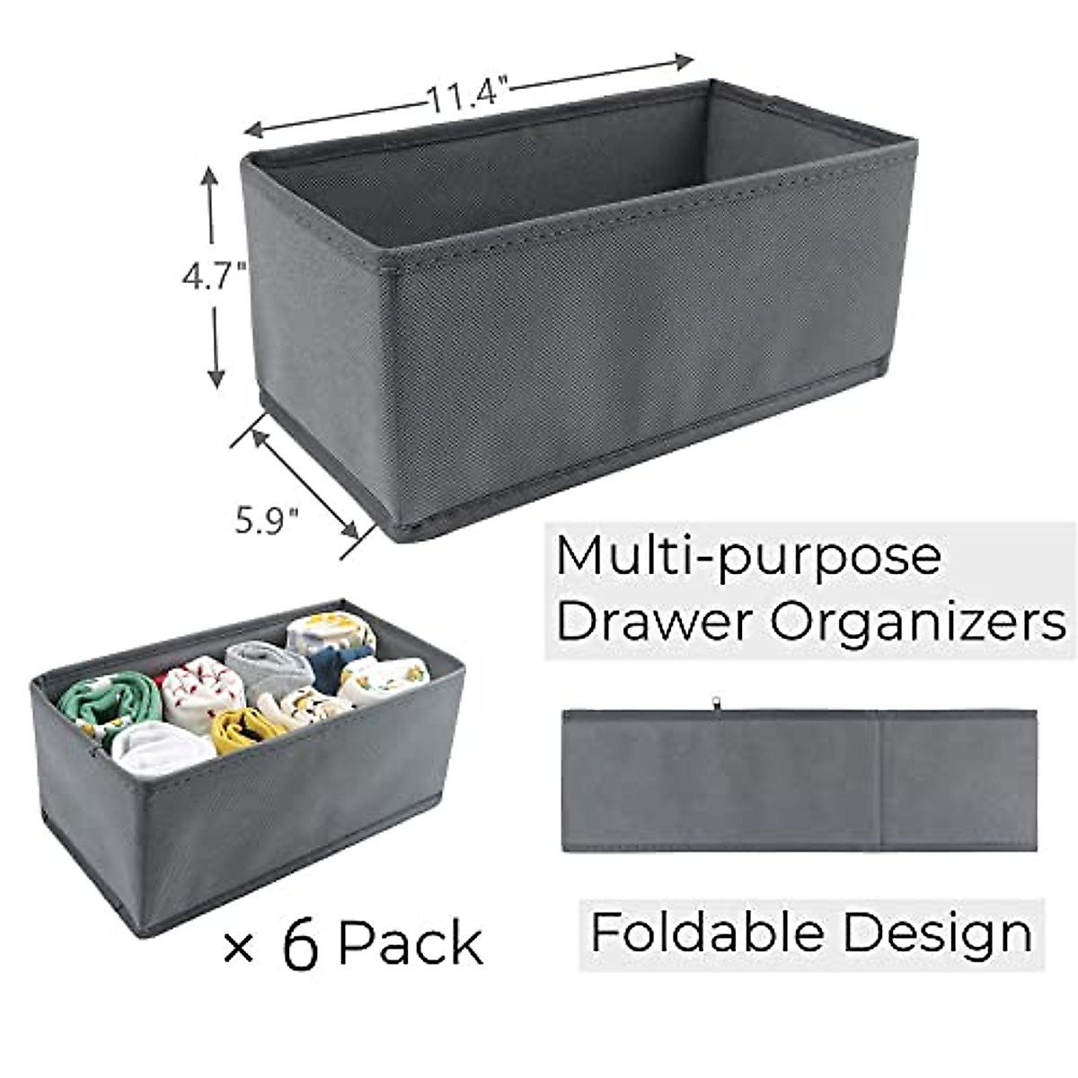 KIKILIE 6 Pack Drawer Organizers for Clothes, Foldable Underwear Drawer Organizer, Closet Clothing Dividers Drawer Dividers Multi-purpose for Shirts, Bra, Socks and Panties (DD5250)