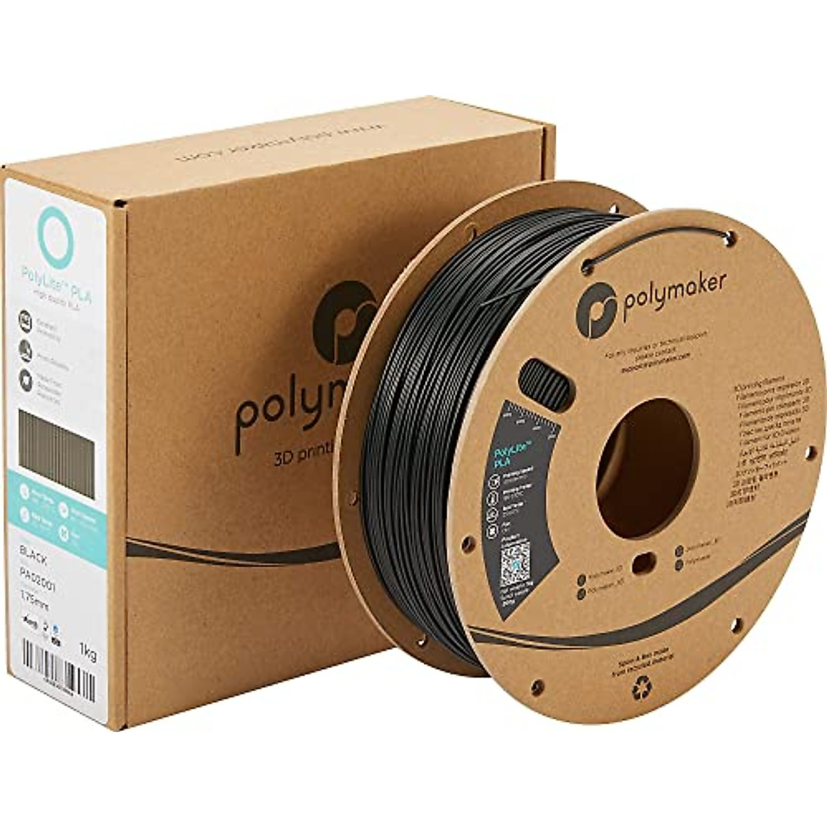 Polymaker PLA Filament Bundle, PLA 3D Printer Filament 1.75mm - PolyLite PLA Filament 1.75 PLA Bundle of 2, 2 Colors, Black/White