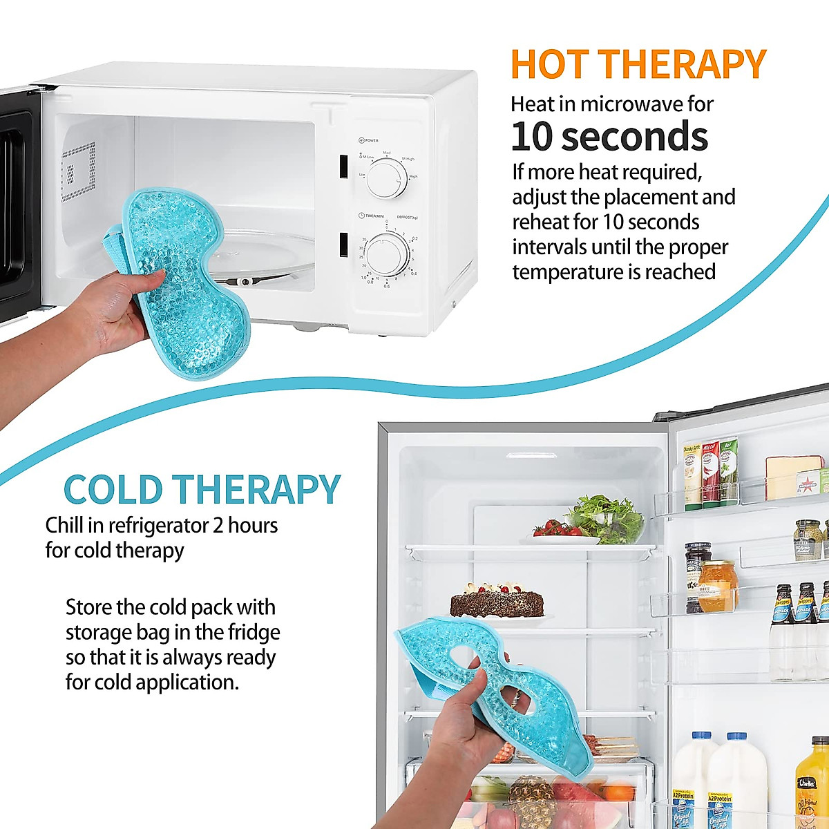 2PCS Gel Eye Mask, Reusable Hot Cold Therapy Eye Mask for Puffiness /Dark Circles/Eye Bags /Dry Eyes/Headaches/Migraines/Stress Relief, Cooling and Compress Eye Mask (Blue)