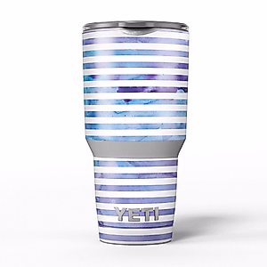 Design Skinz White Horizontal Stripes Over Purple and Blue Clouds - Skin Decal Vinyl Wrap Kit Compatible with The Yeti Rambler Cooler Tumbler Cups