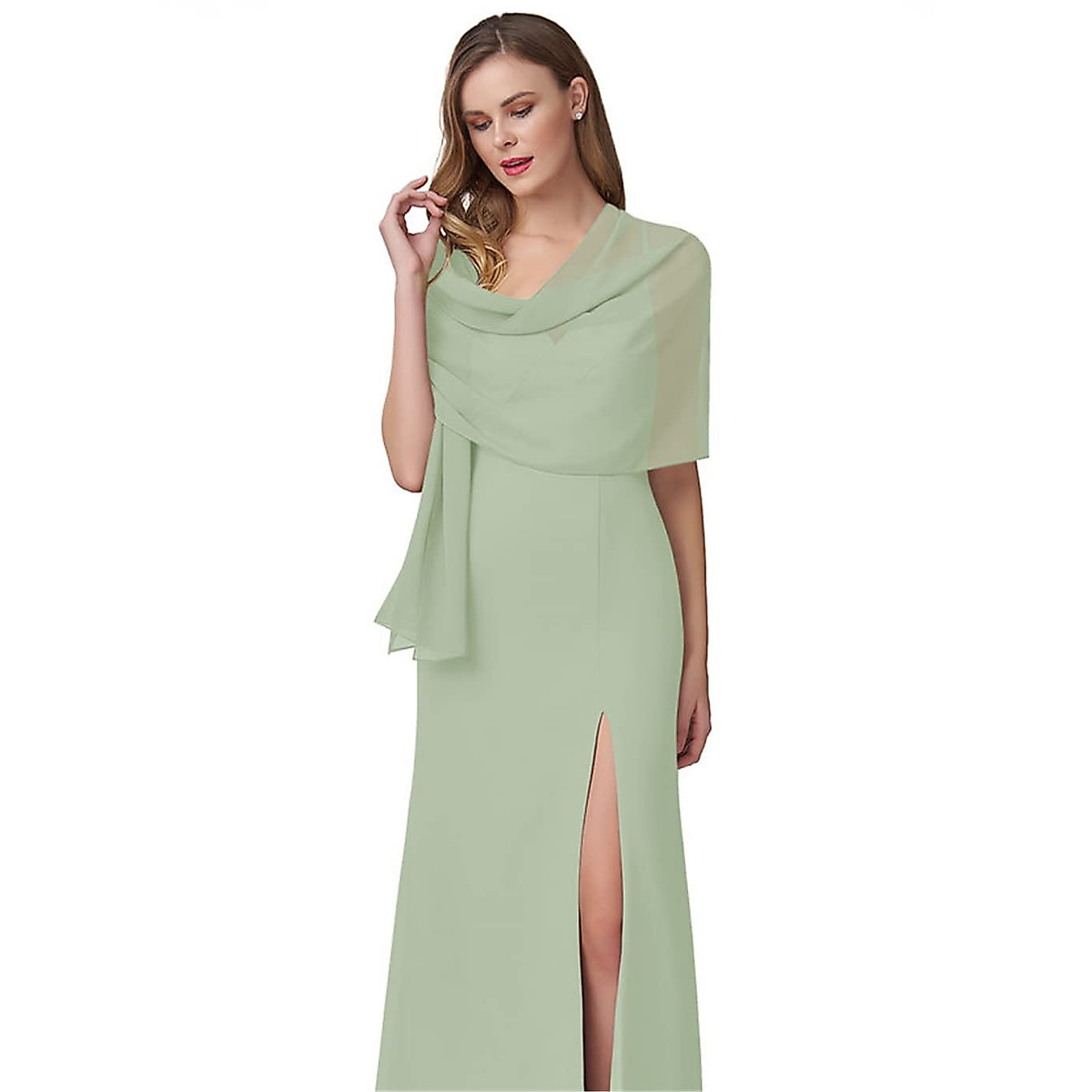 Juweniz Women's Chiffon Shawls Wraps Scarves for Bridesmaid Wedding Evening Prom Party Special Occasion Dresses Sage 90" x 20"