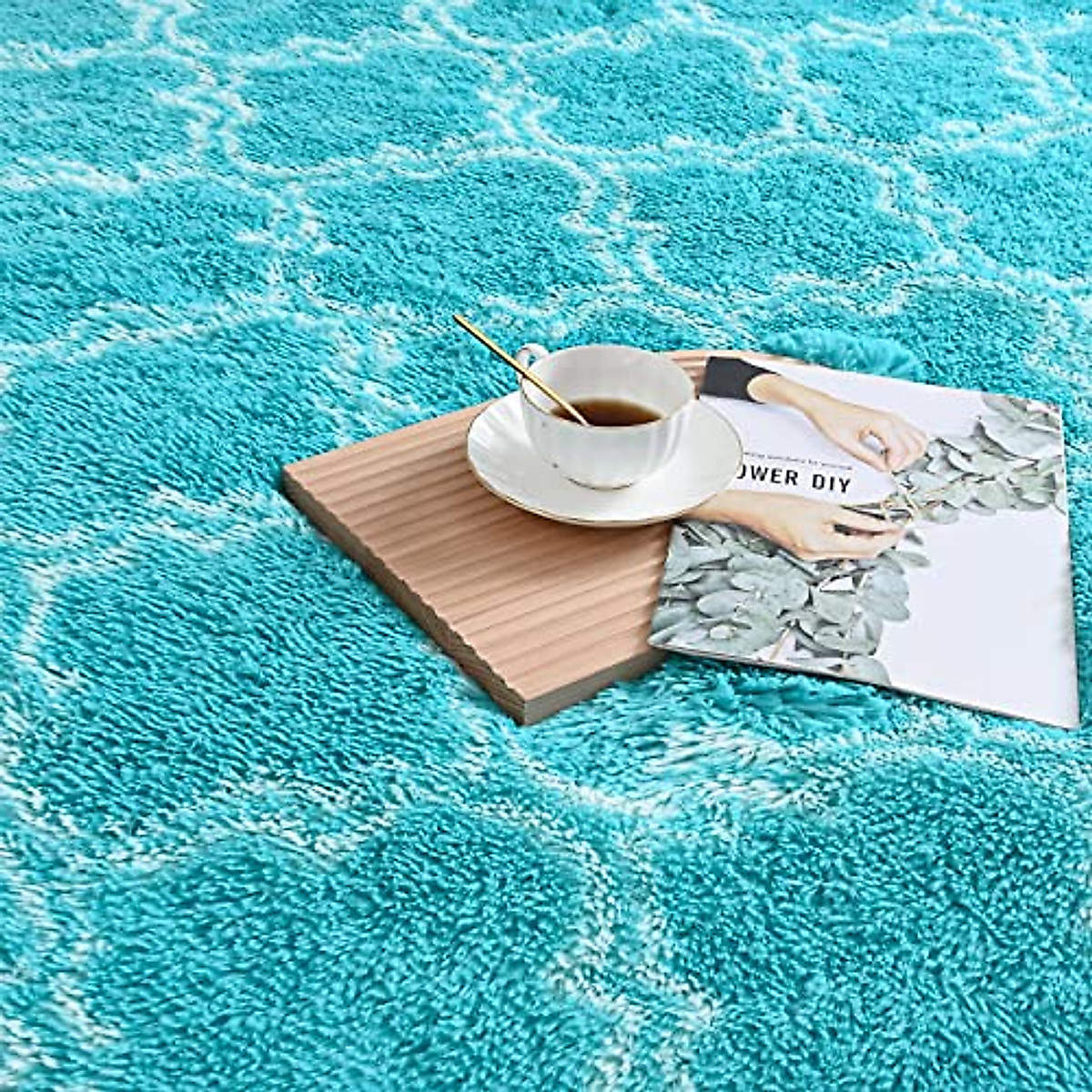 Idailic Fluffy Shaggy Area Rug 4x6 ft Large Fuzzy Plush Carpet for Bedroom Nursery Rugs for Girls Boys Room,Living Room,Playroom,Dorm,Home Decor,Baby Blue Rug