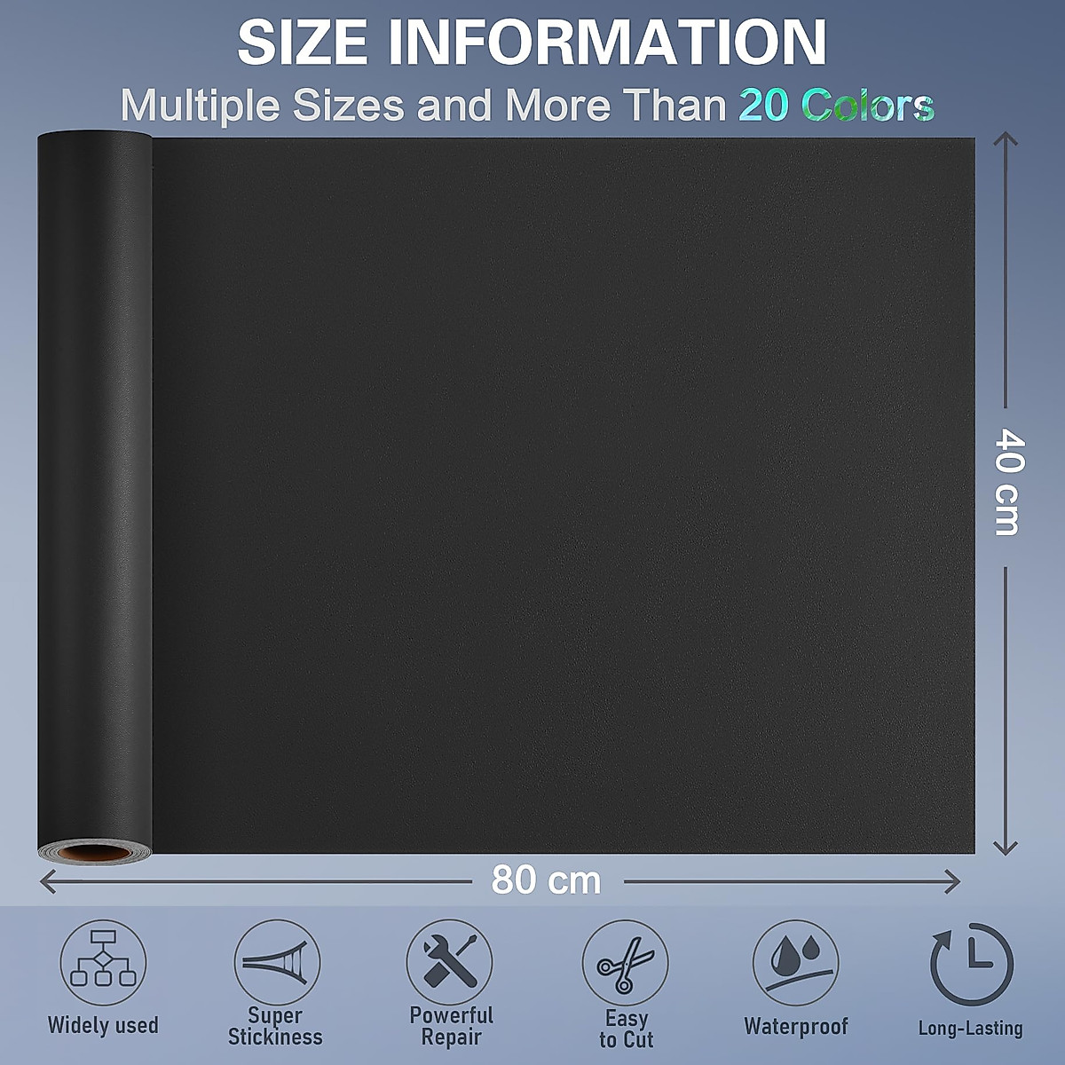 Yikda Self Adhesive Leather Repair Patch Kit, 31.4 in x 16 in Large Vinyl Leather Repair Tape for Furniture, Car Seat, Couch, Sofa, Chair Smooth Black