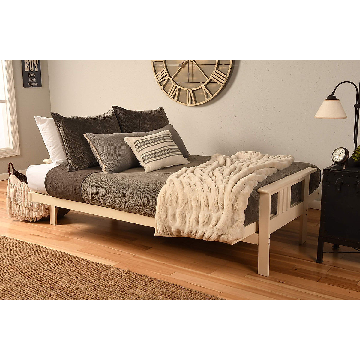 Kodiak Furniture Monterey Frame with Linen Fabric Mattress in Antique White/Blue